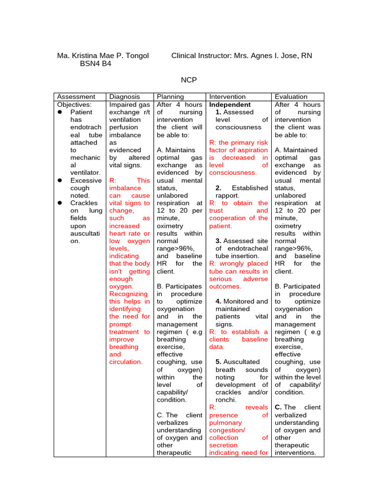 Nursing Care Plan for Respiratory Distress | PDF | Respiratory System ...