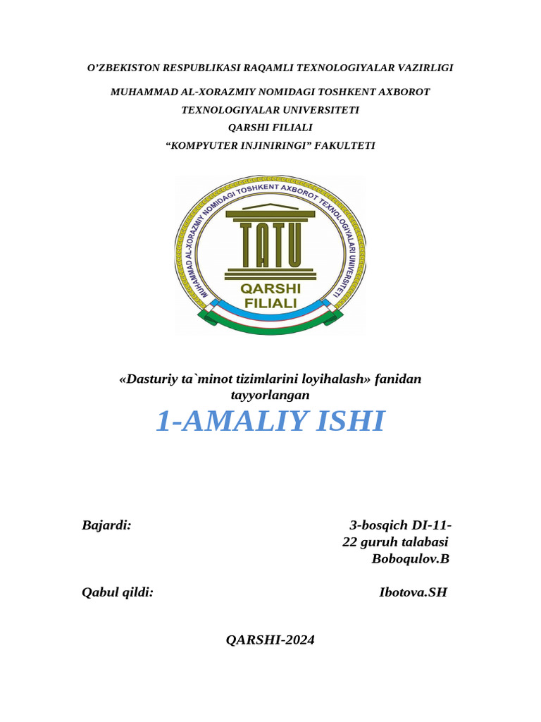 DTTL 1-Amaliy Boboqulov Bobur | PDF