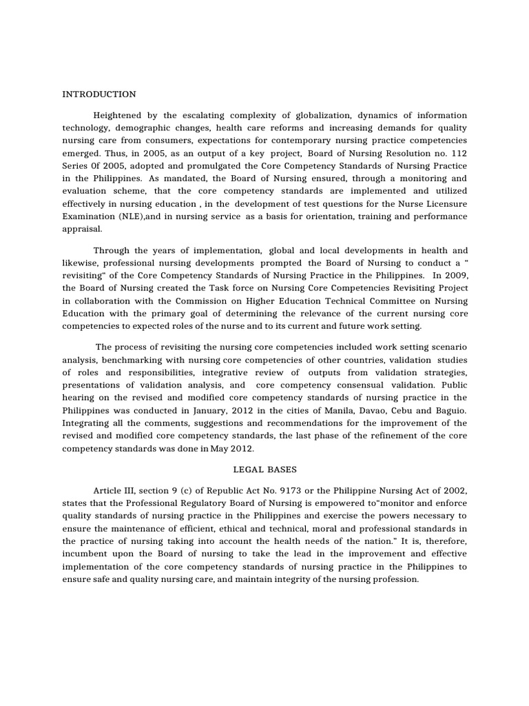 2012 Philippine Nursing Competency Standards | PDF | Psychotherapy ...