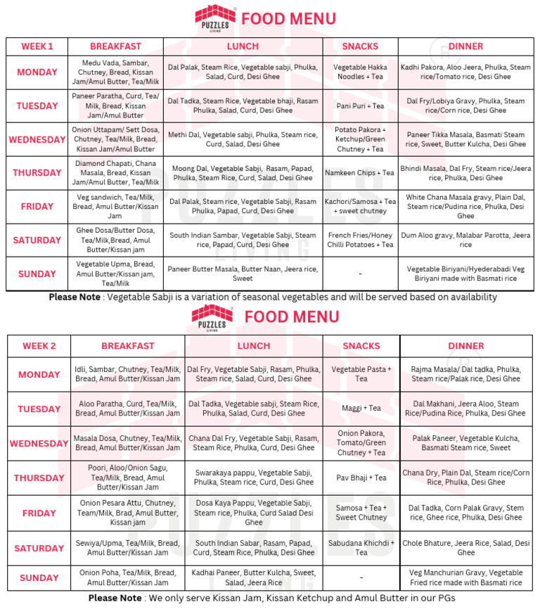 Puzzles Living Food Menu Final | PDF | Curry | South Asian Cuisine