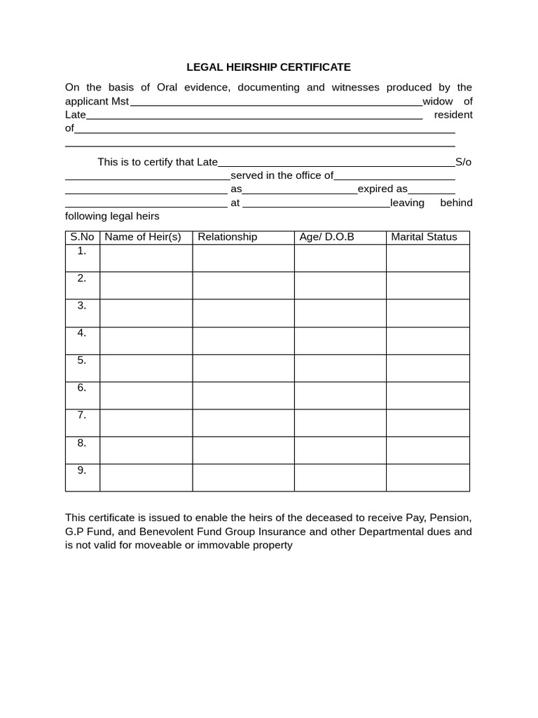 Legal Heirship Certificate | PDF