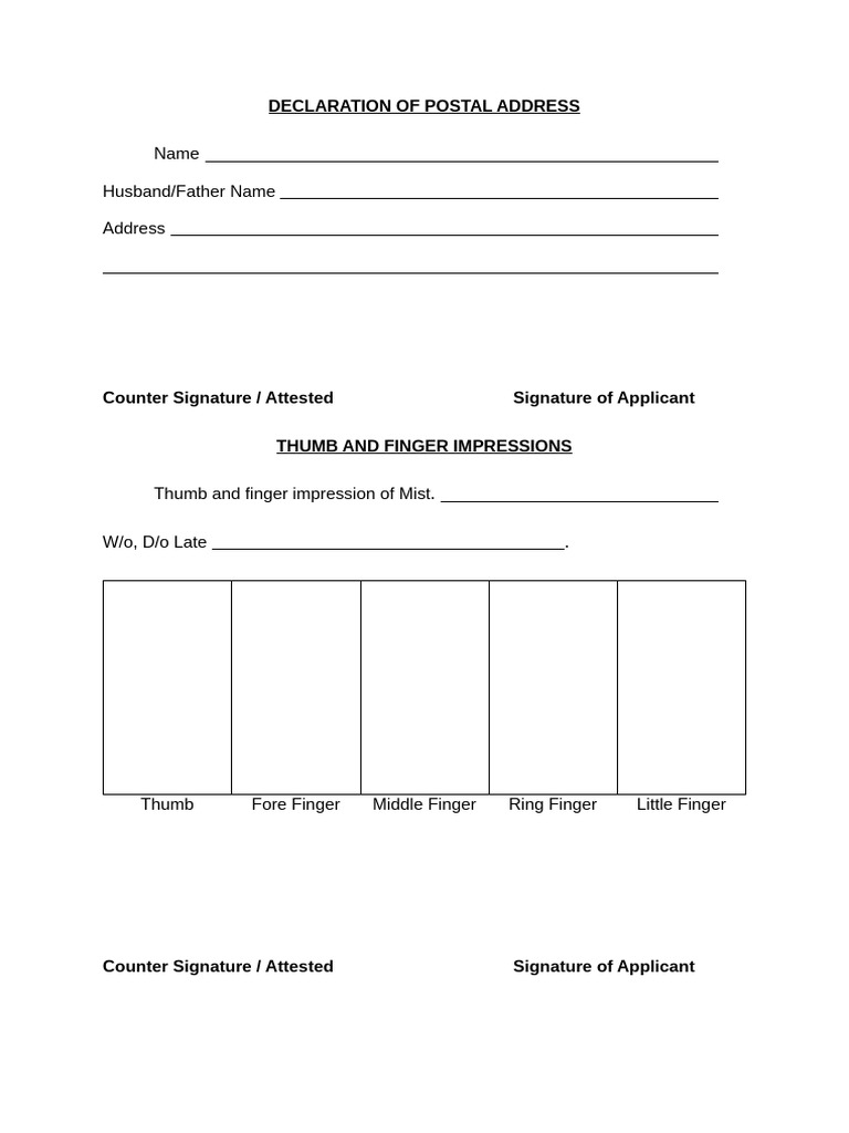 Declaration of Postal Address | PDF
