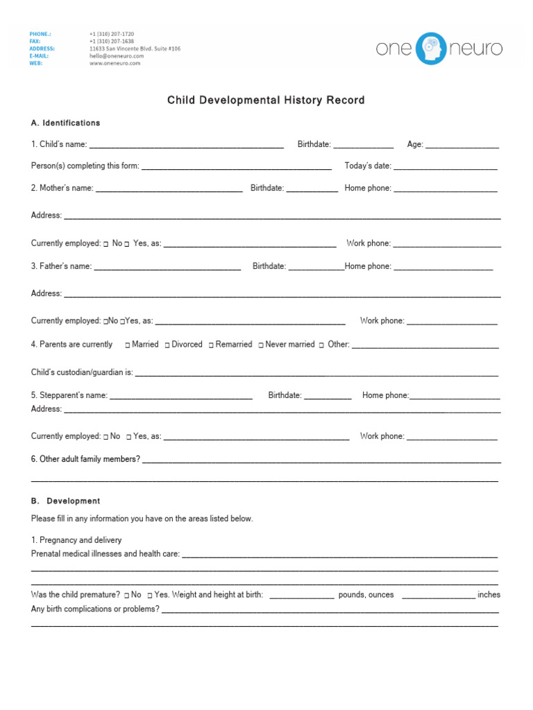 Child Developmental History Record | PDF | Behavioural Sciences | Youth