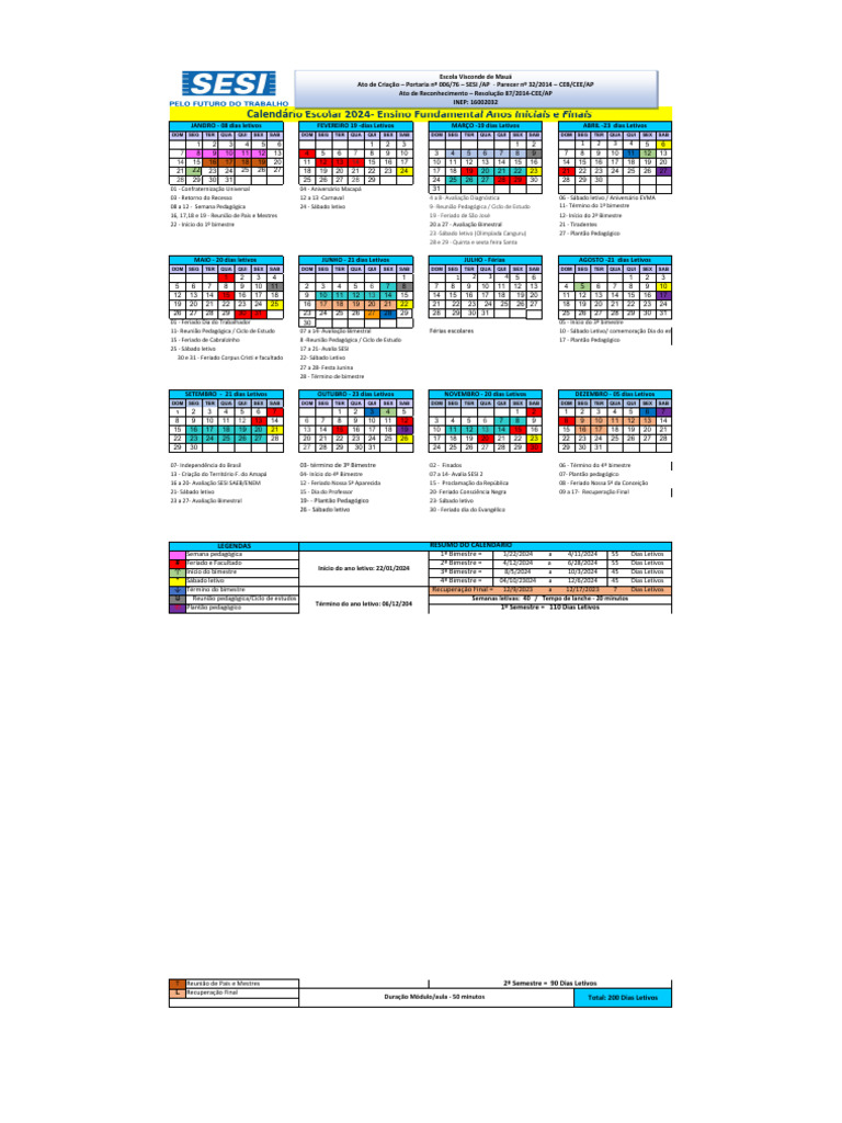 Calendário Escolar 2024: Datas Importantes | PDF