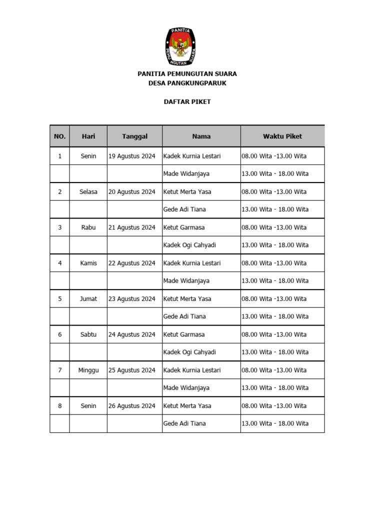 Daftar Piket | PDF
