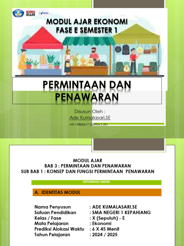 Modul Ajar Ekonomi - Permintaan Dan Penawaran - Fase E - 93WQ7XPmLo | PDF