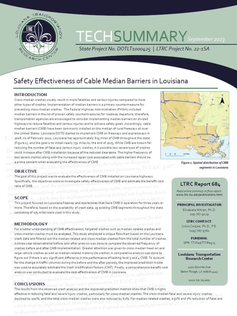 LTRC 22-1SA TS 684 Safety Effectiveness of Cable Median Barriers in Louisiana | PDF | Vehicles ...