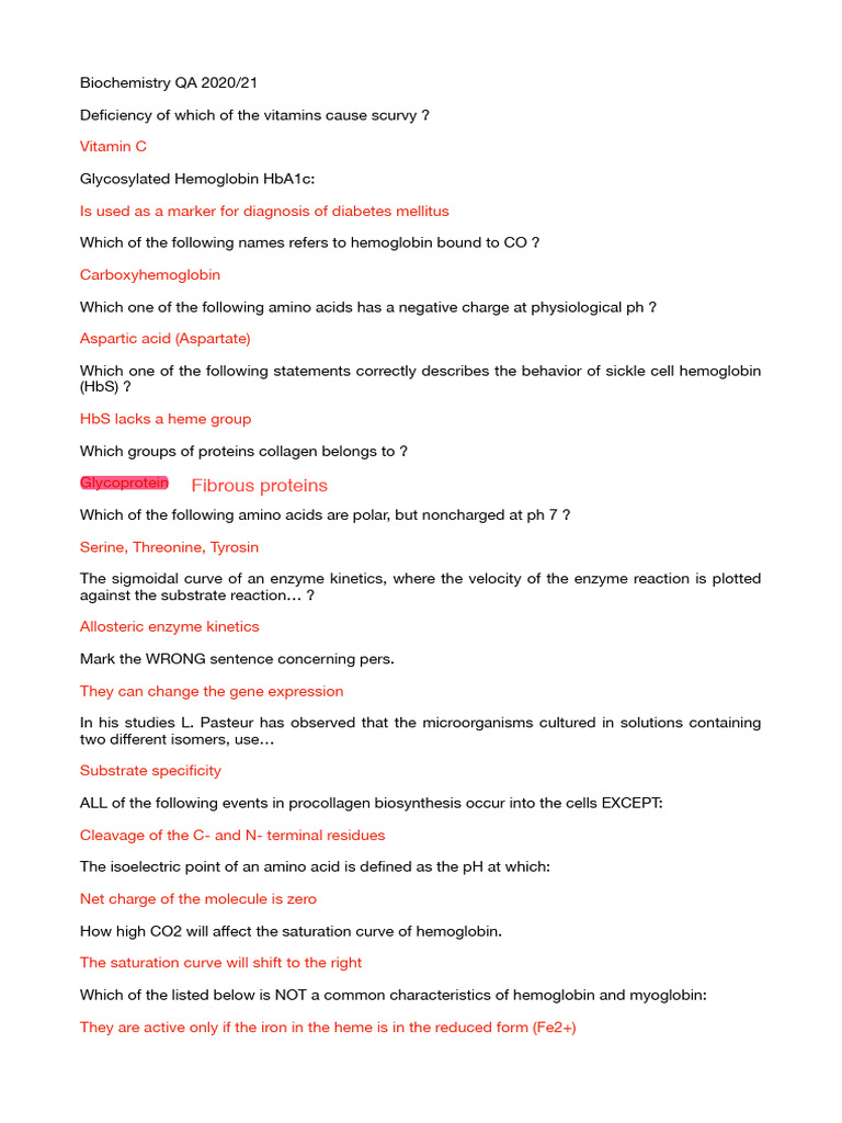 Biochem Exam Qa Final | PDF | Glycolysis | Adenosine Triphosphate