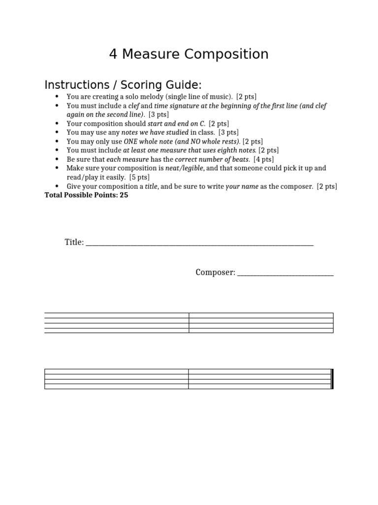 4 Measure Composition Worksheet | PDF