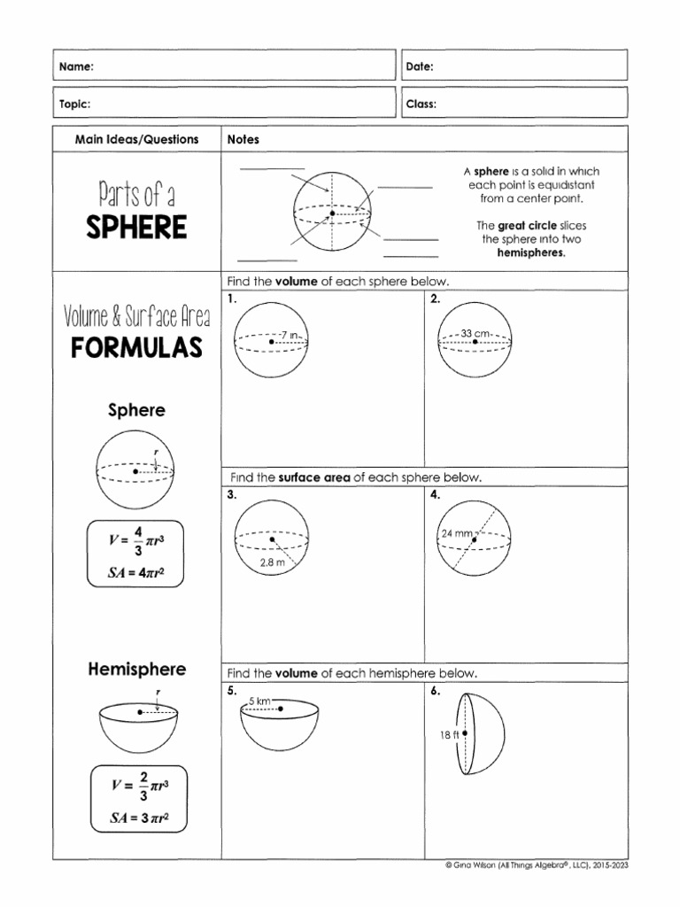 Volume & Surface Area - Sphere Part 1 | PDF