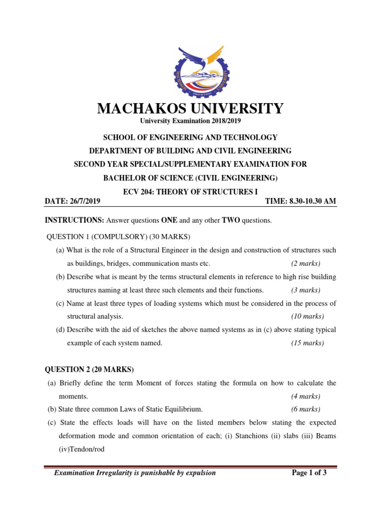 Ecv 204 Theory of Structures I | PDF | Bending | Continuum Mechanics