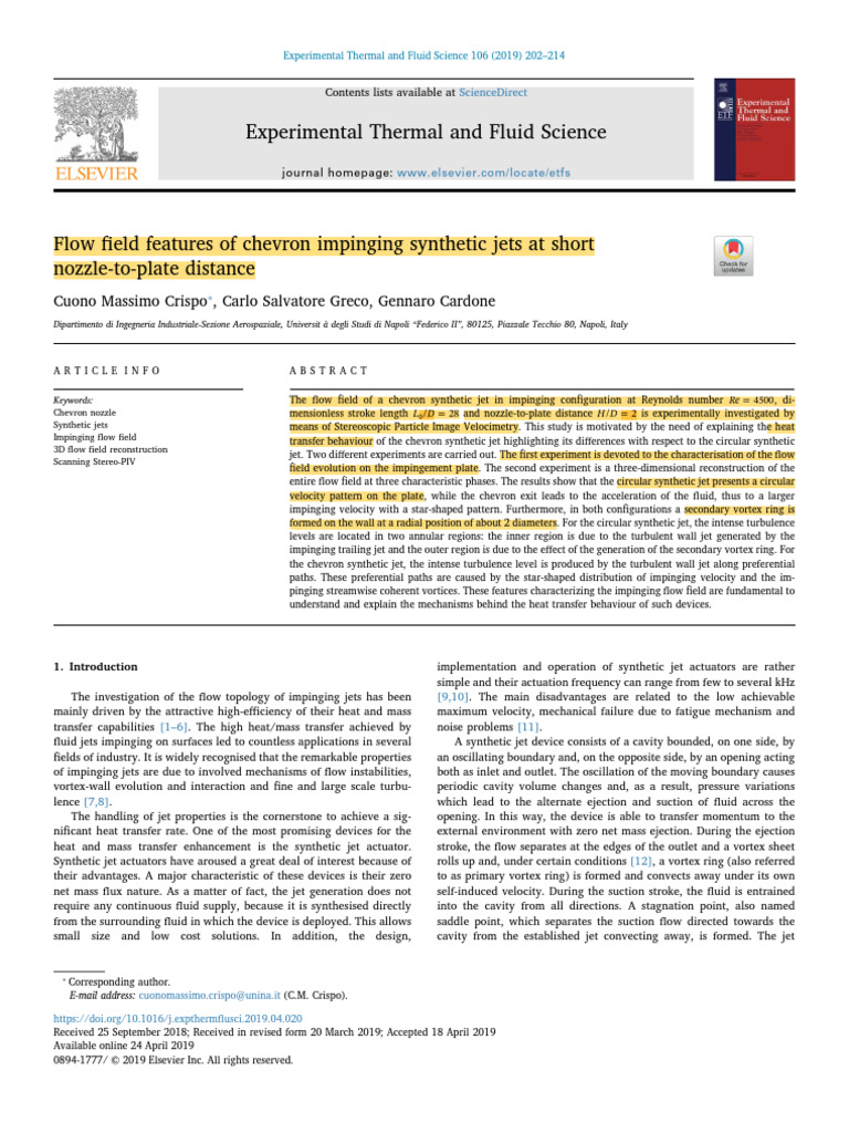 Chevron Synthetic Jets: Impinging Flow Study | PDF | Turbulence | Vortices
