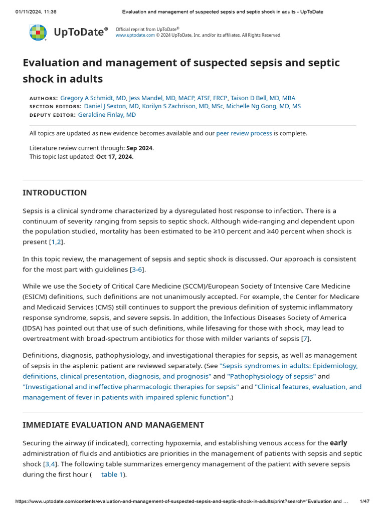 Evaluation and Management of Suspected Sepsis and Septic Shock in ...