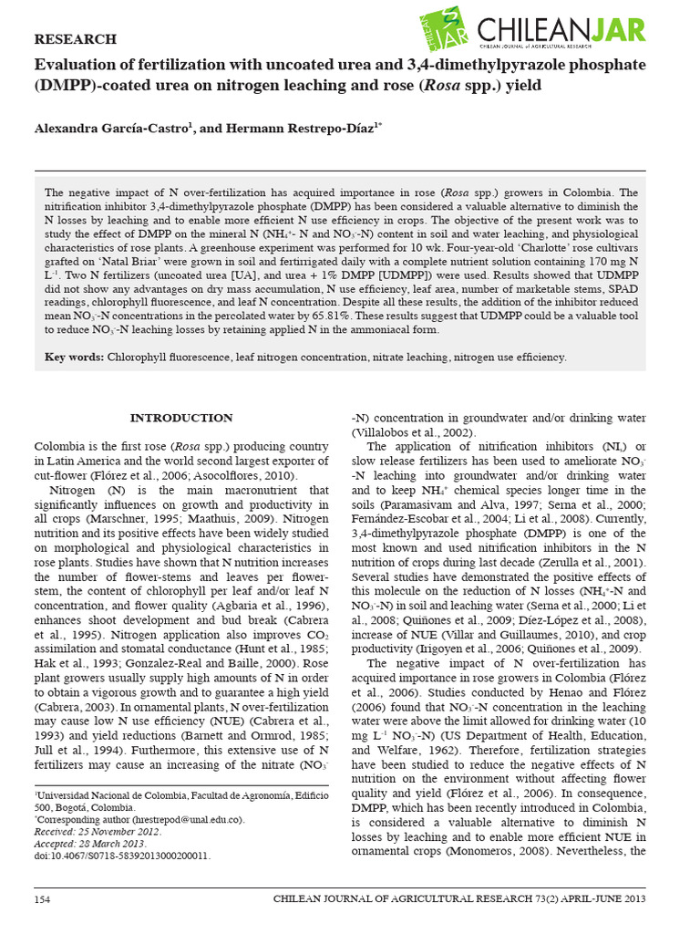 Evaluation of Fertilization With Uncoated Urea and 3,4-Dimethylpyrazole ...