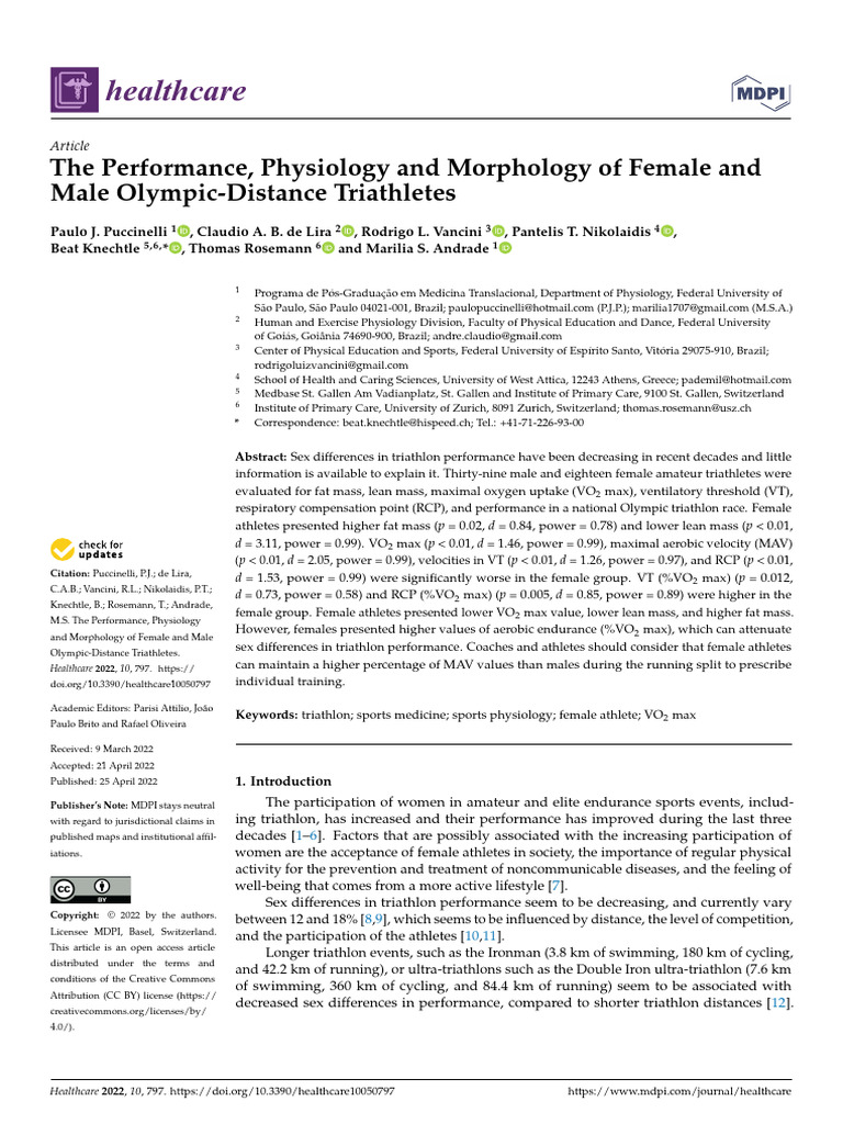 2022-The Performance, Physiology and Morphology of Female and | PDF ...