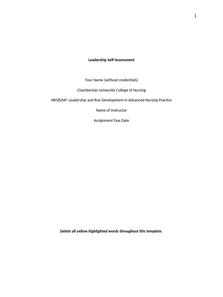 nr582np Week 2 Leadership Self-Assessment Template | PDF