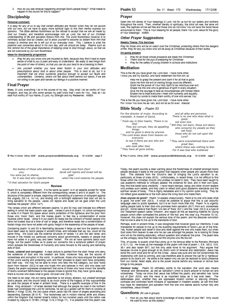 Psalm 53 | PDF | Salvation | Prayer