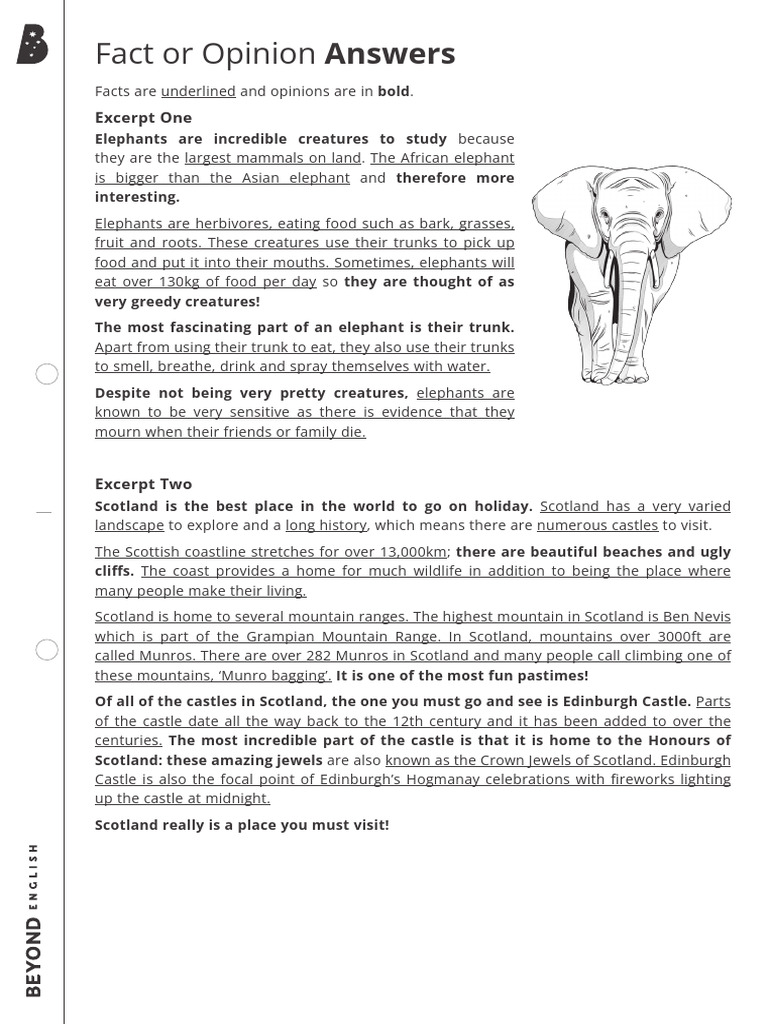 Fact or Opinion Answers | PDF