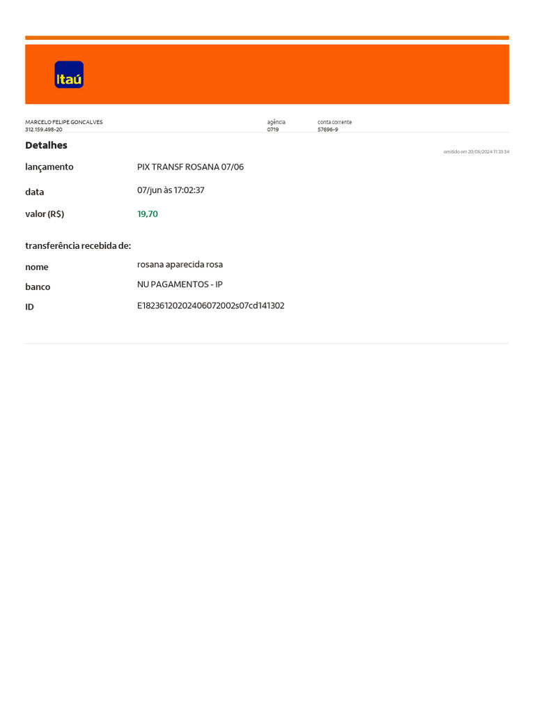Comprovante Bancário Itáu Meu | PDF