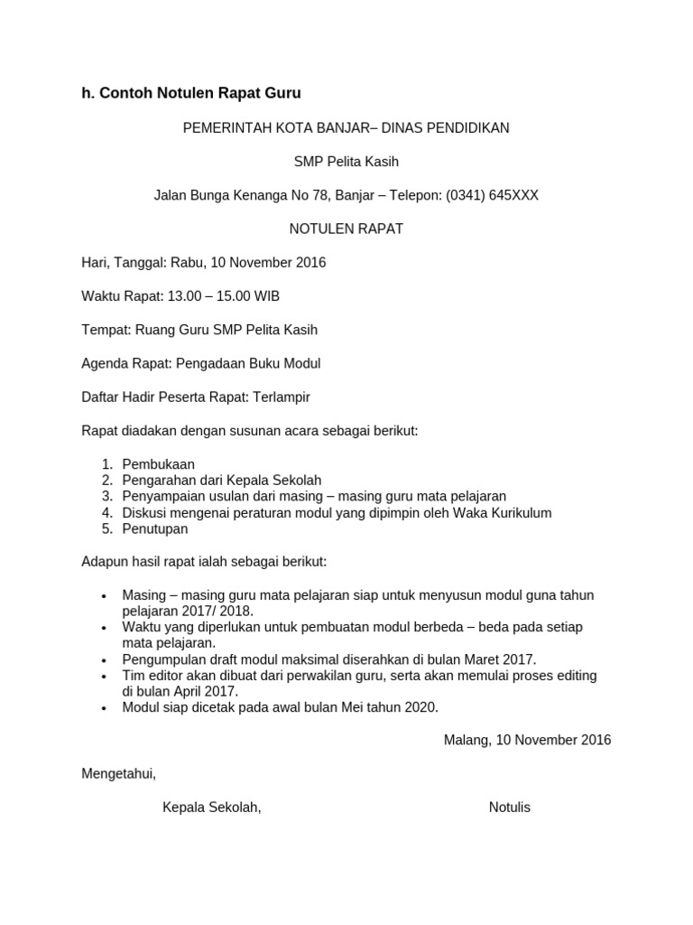 Contoh Notulen Rapat | PDF