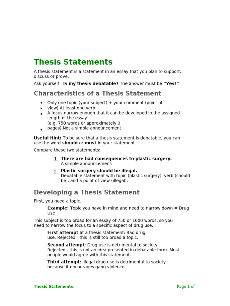 Thesis Statement 09-21-19 | PDF | Thesis | Essays