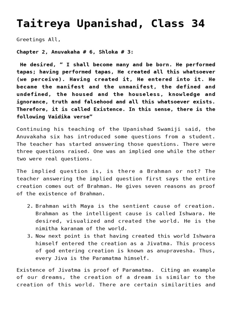 Taittriya Upanishad BG Summary | PDF | Bhagavad Gita | Brahman