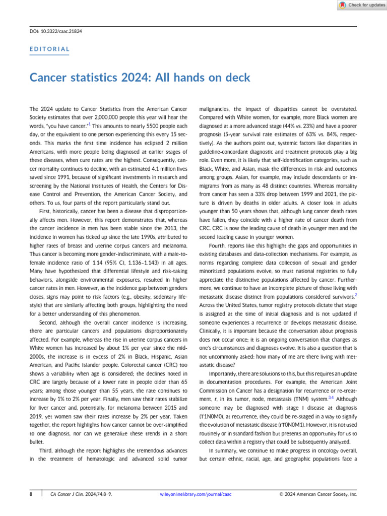 CA A Cancer J Clinicians - 2024 - Dizon - Cancer Statistics 2024 All ...