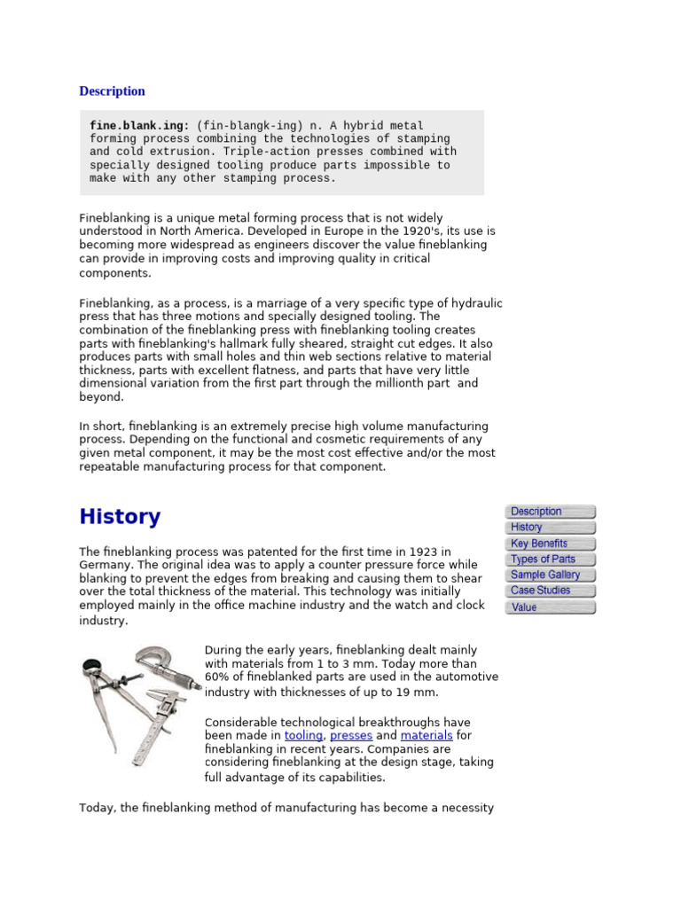 Fine Blanking Information | PDF | Mechanical Engineering | Metalworking