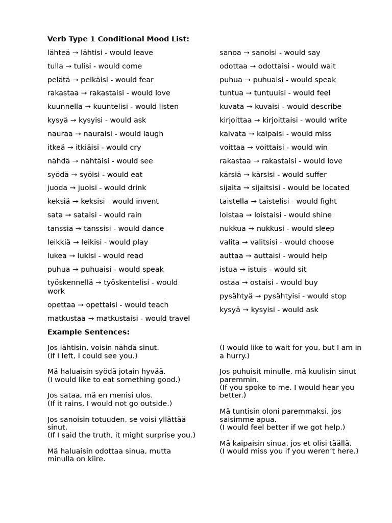 Verb Type Conditional Mood | PDF
