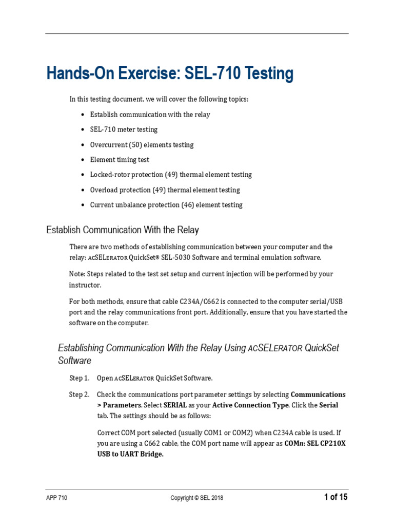 00 APP710 SEL710HandsOnTesting r7 | PDF | Relay | Electrical Engineering