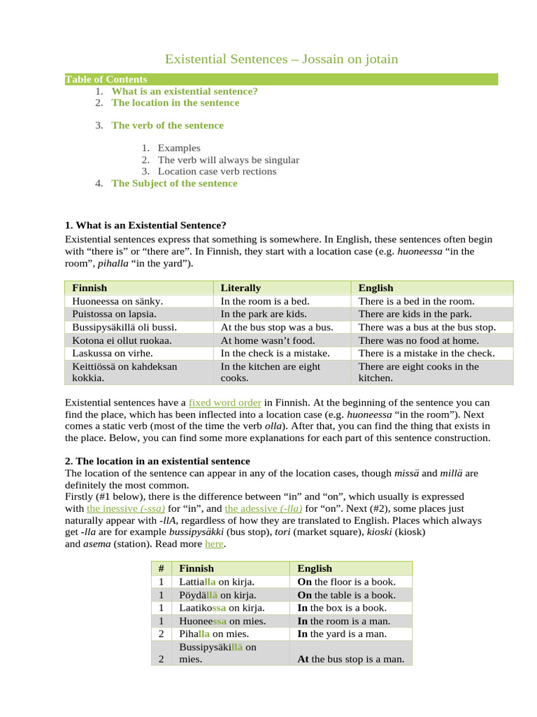 Existential Sentences Jotain | PDF | English Language | Verb