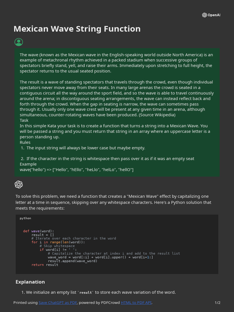 Mexican Wave String Function | PDF | Computing | Computer Programming