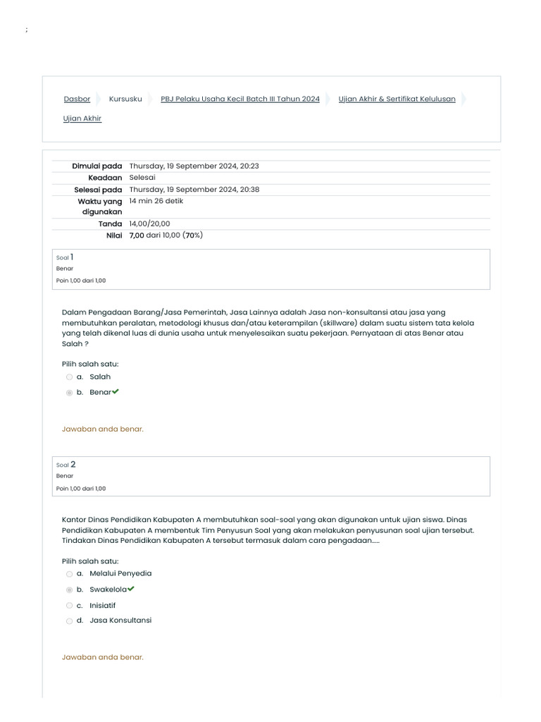 Ujian Akhir - Ulasan Hasil Pengerjaan Kuis | PDF