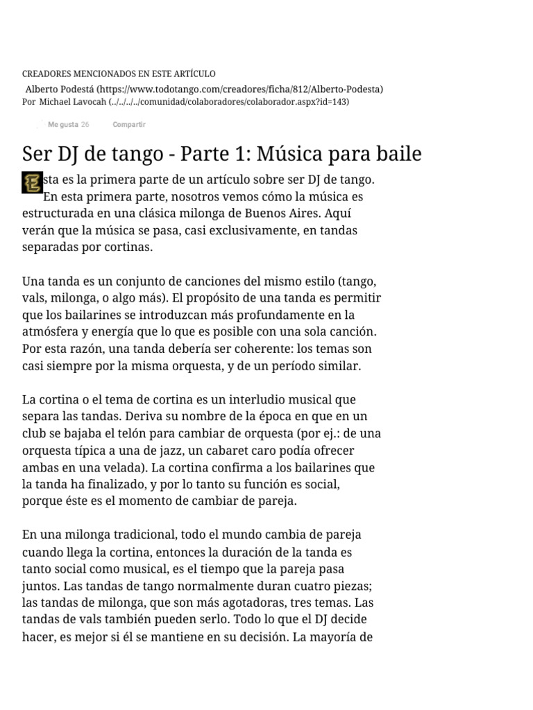 Estructura de Tandas en el Tango | PDF | Musica Tango | Tango