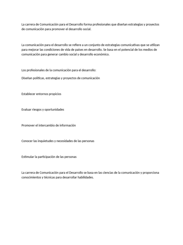 La Carrera de Comunicación para El Desarrollo | PDF