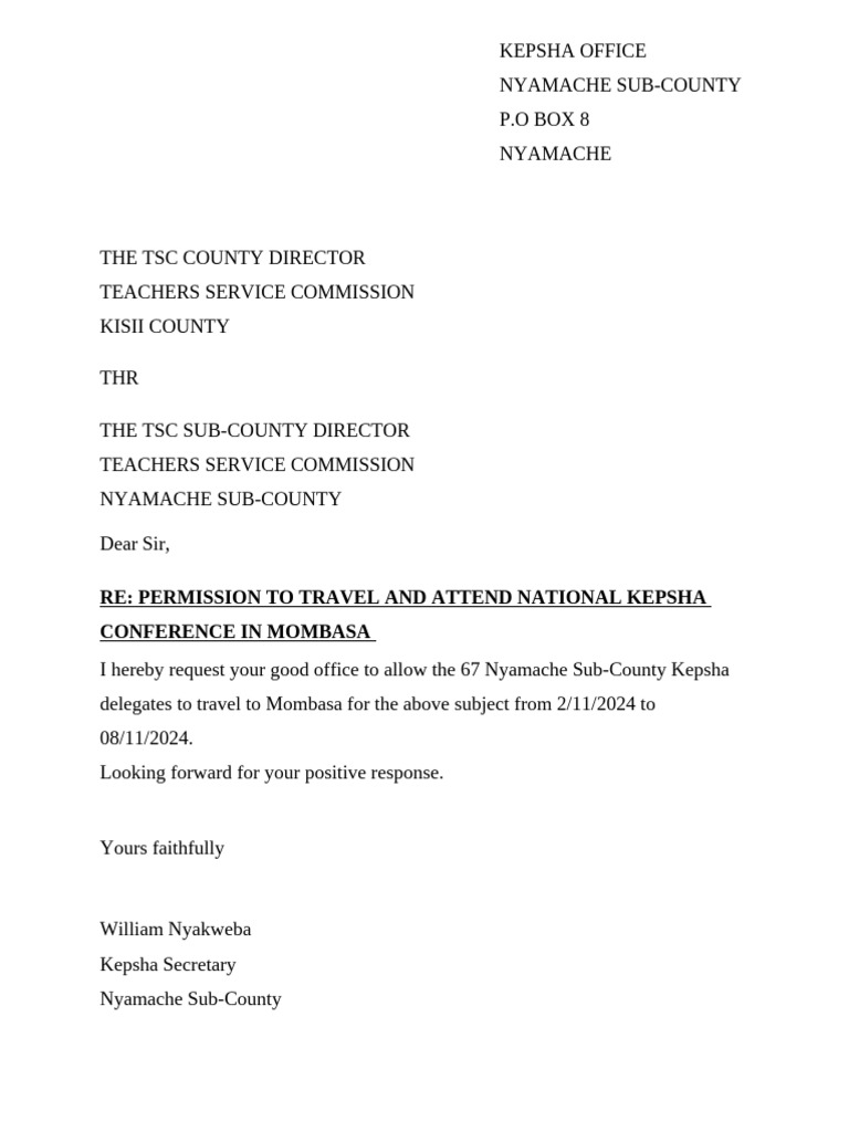 Nyamache Sub-County Kepsha Conference Request | PDF