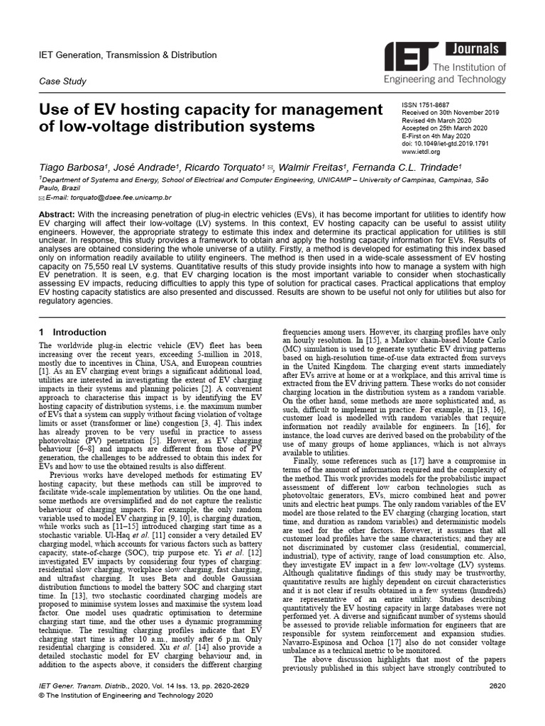 Use of EV Hosting Capacity For Management of Low-Voltage Distribution ...