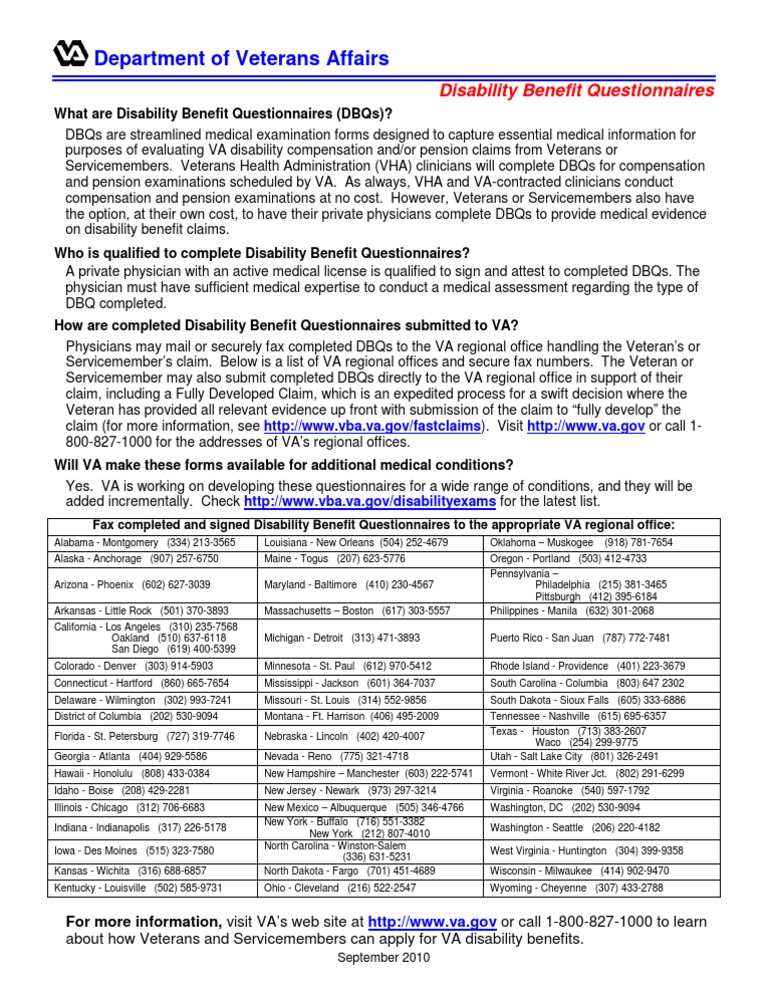DBQ Fact Sheet | PDF | Veterans Health Administration | The United States