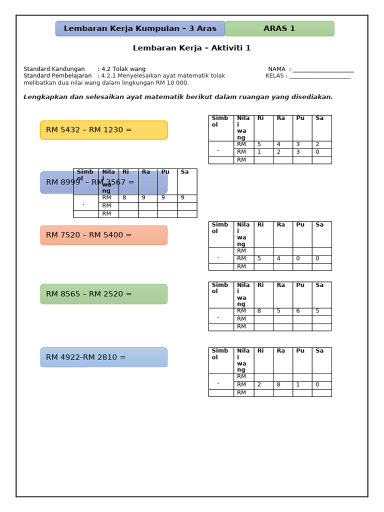 Lembaran Kerja Aras 1docx | PDF