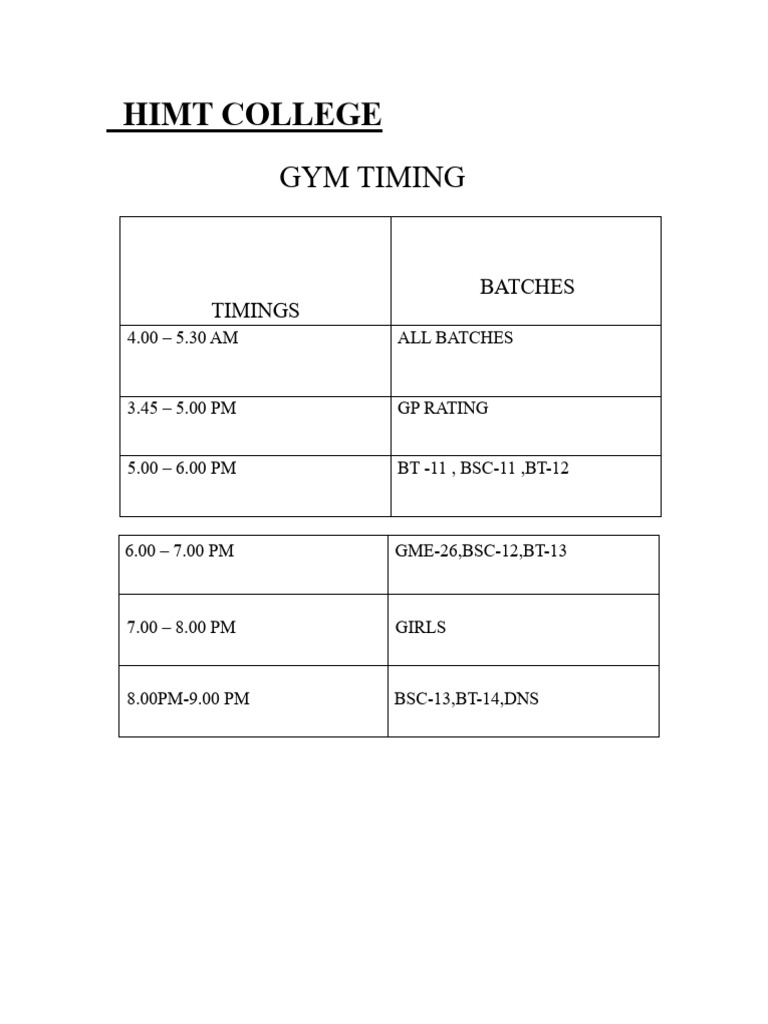 Gym Timing | PDF