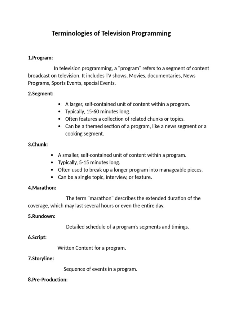 Terminologies Of Television Programming Final Docs Pdf Information 7494