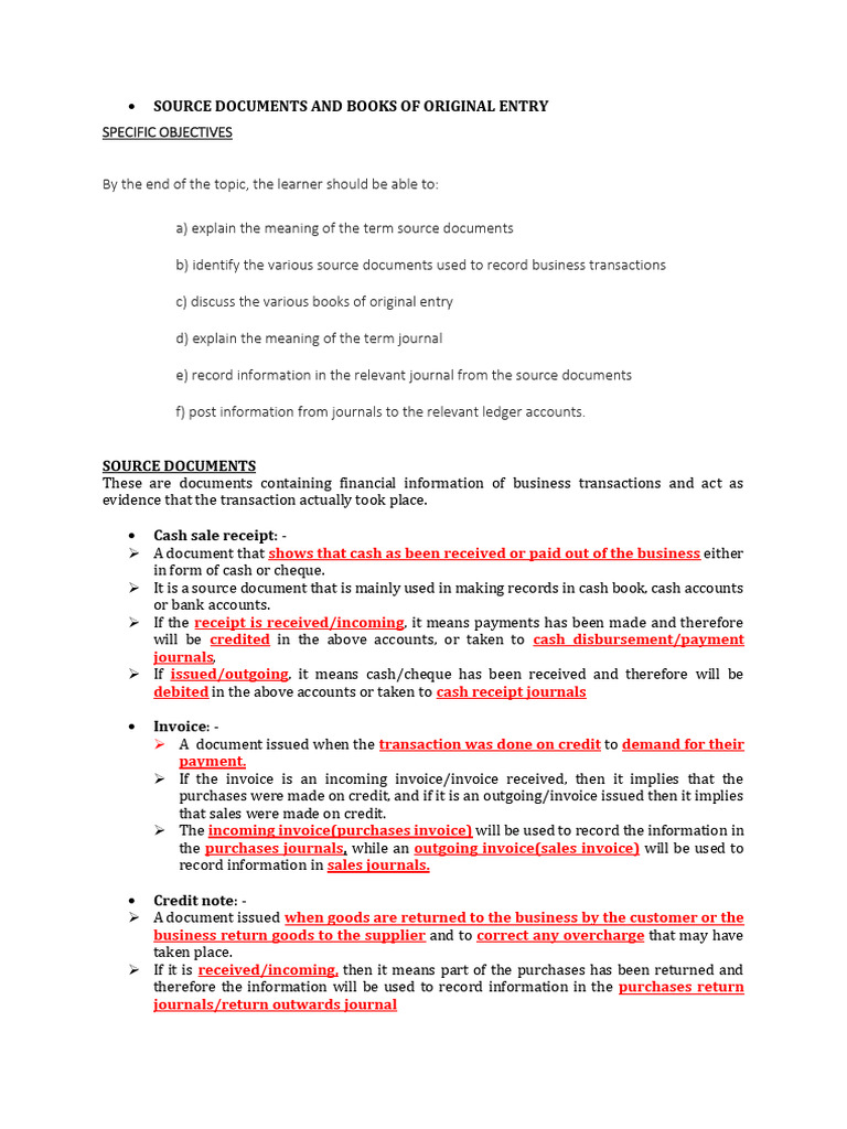 Source Documents and Books of Original Entry | PDF | Debits And Credits ...