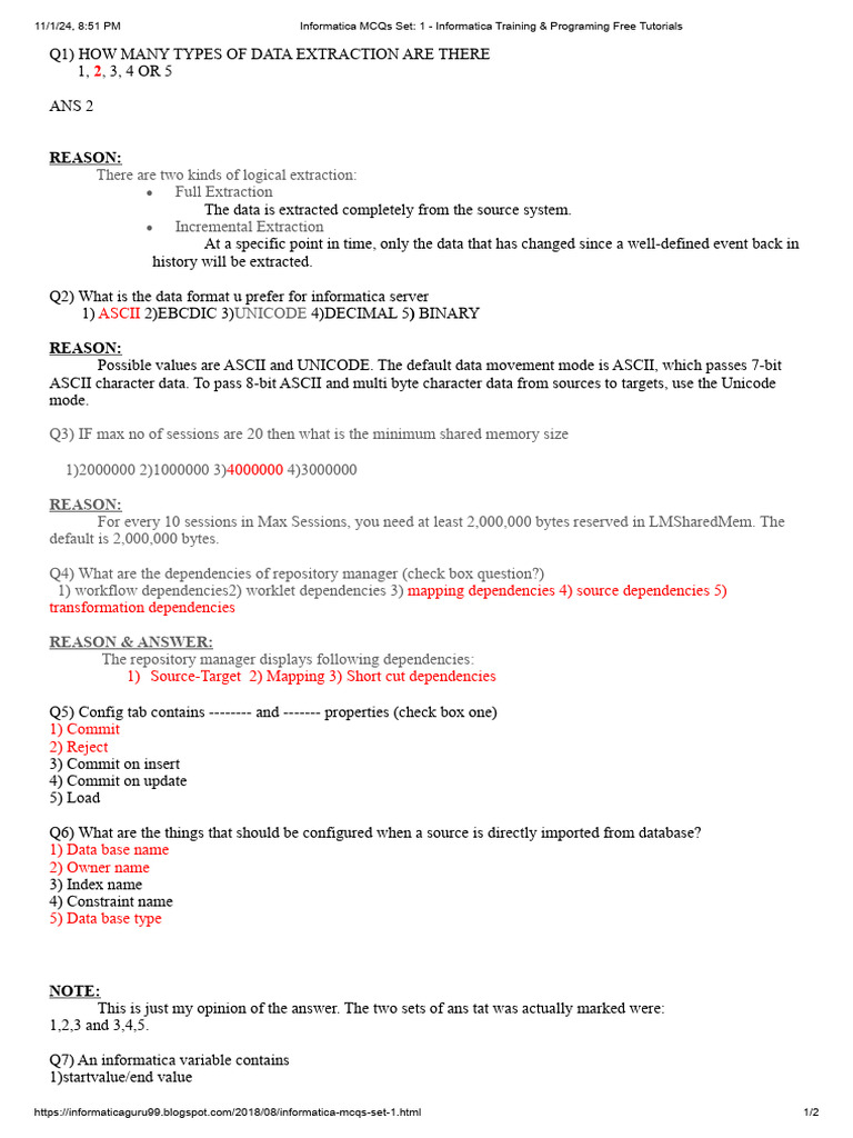 Informatica MCQs Set - 1 - Informatica Training & Programing Free ...