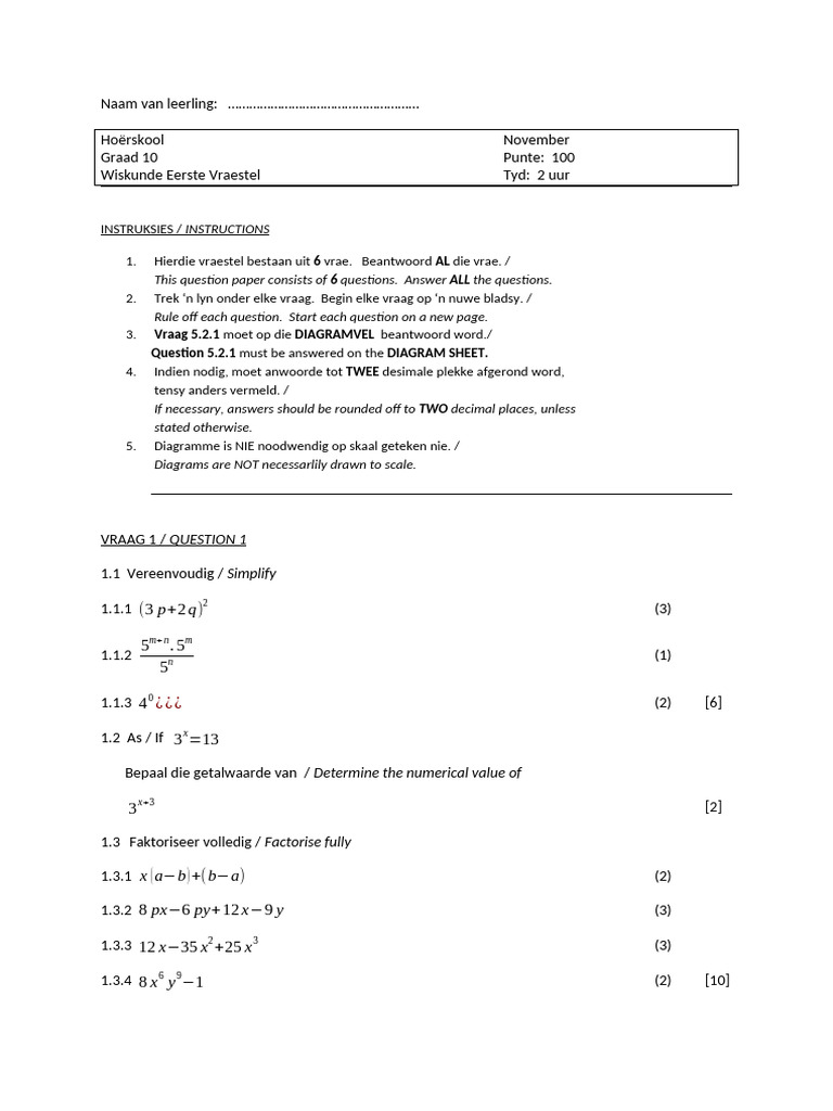 Grade 10 Nov Exam Paper 1 | PDF | Teaching Methods & Materials