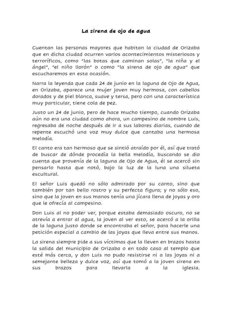 La Sirena de Ojo de Agua | PDF | Sirena