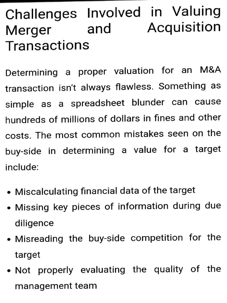 M&A Valuation Challenges & Solutions | PDF | Mergers And Acquisitions ...