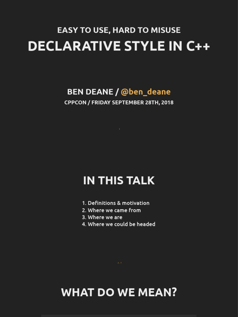 Declarative Style In Cpp Ben Deane Cppcon 2018 Pdf C Functional Programming