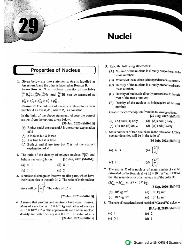 JEE - Mains - Advance - PYQ - 5 - Year S - Topic - Physics - Nuclei | PDF