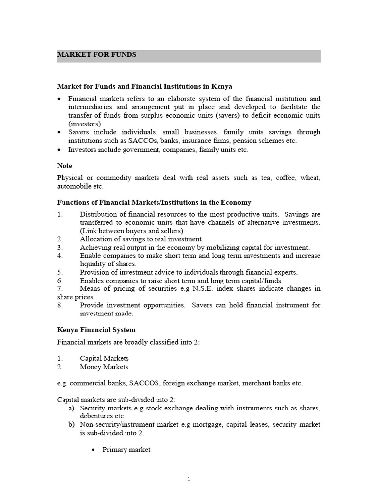 Market For Funds | PDF | Stocks | Securities (Finance)