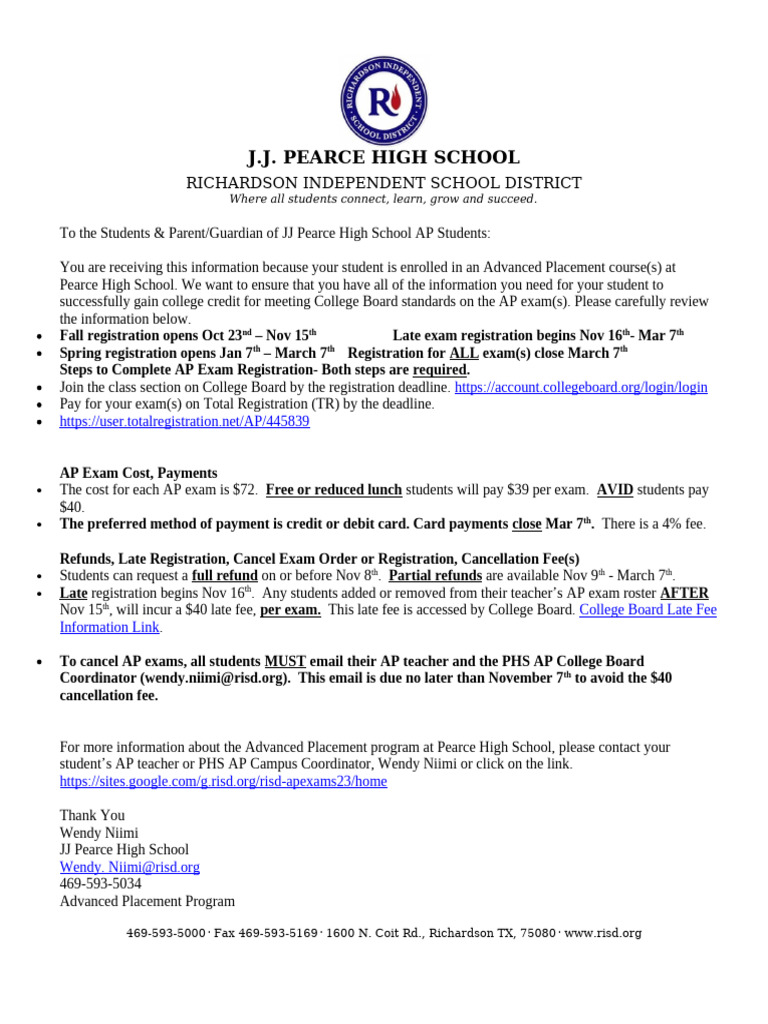 24-25 AP Testing Letter | PDF | Advanced Placement